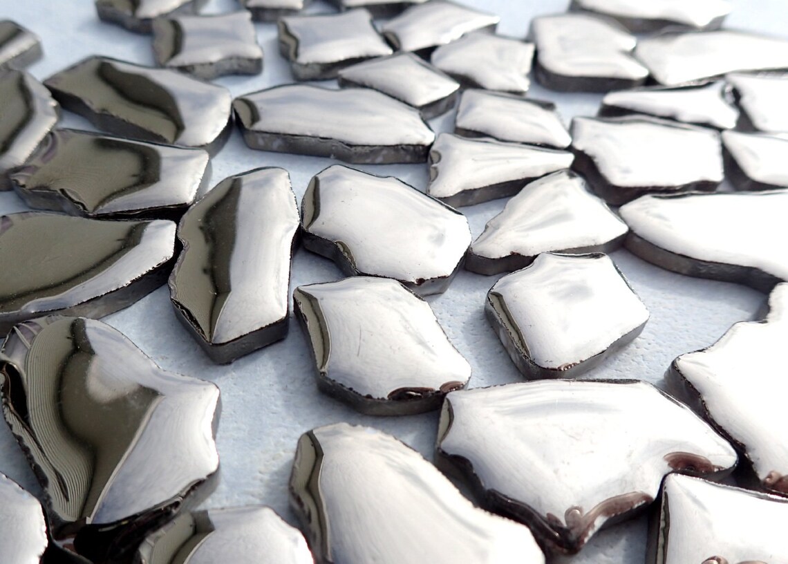 Shiny Silver Mosaic Ceramic Tiles - Random Shapes Metallic - 100g ...