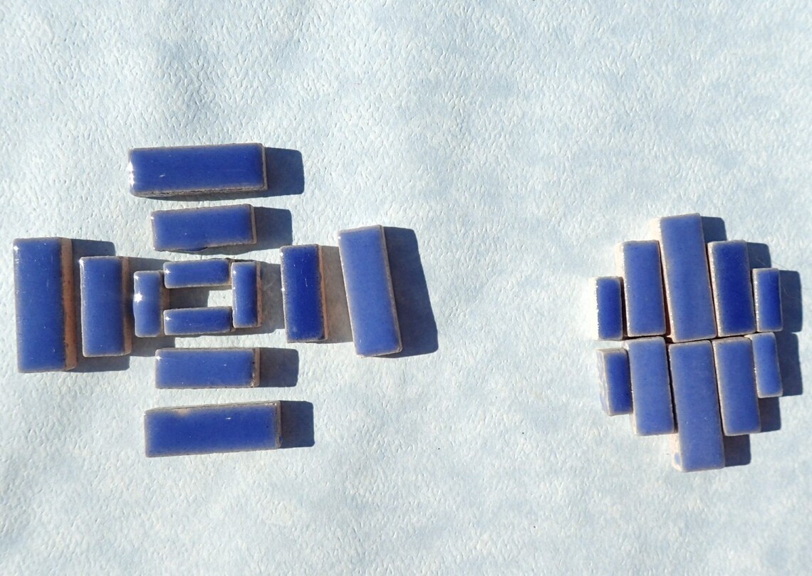 Denim Blue Mini Rectangles Mosaic Tiles - 50g Ceramic in Mix of 3 Sizes ...