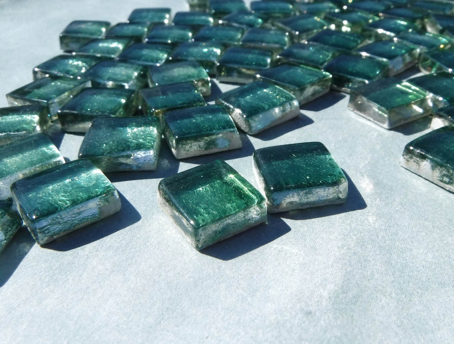 Deep Green Foil Square Crystal Tiles - 12mm - 50g Metallic Glass Tiles ...