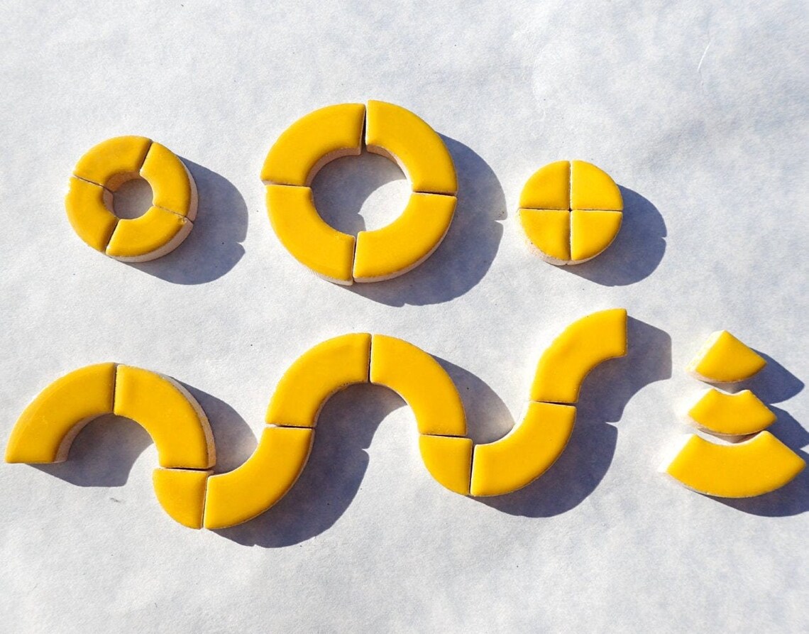 Lemon Yellow Bullseye Mosaic Tiles - 50g Ceramic Circle Parts in Mix of ...