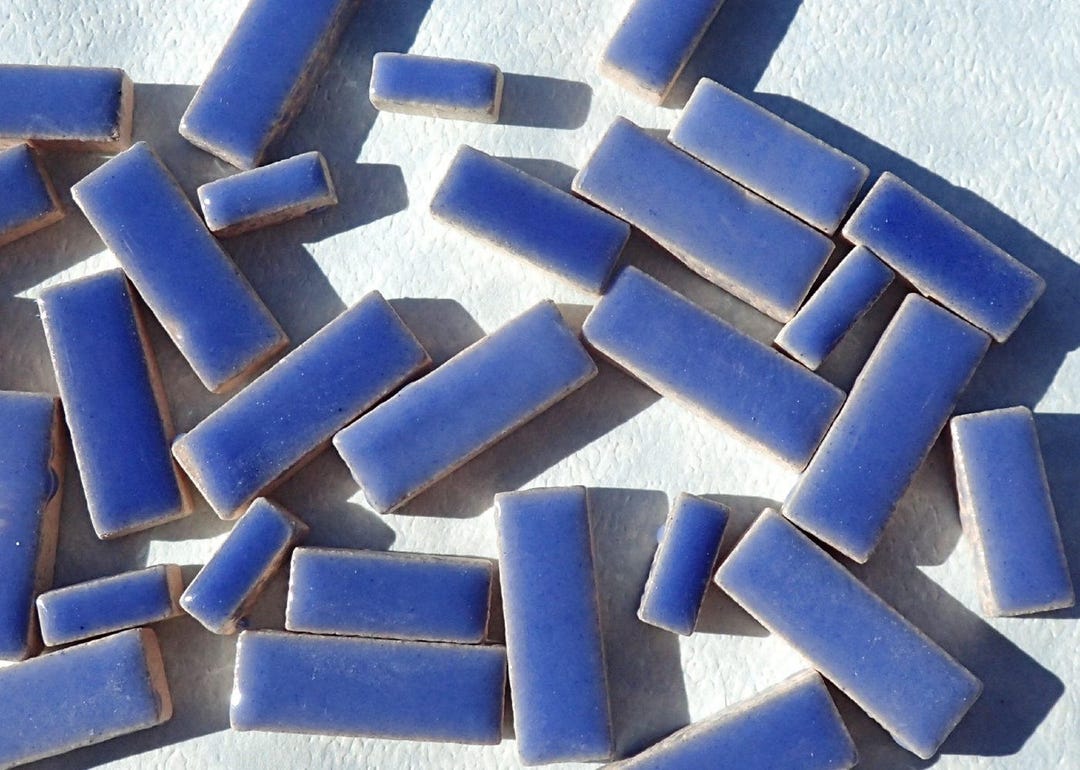 Denim Blue Mini Rectangles Mosaic Tiles 50g Ceramic in Mix of 3 Sizes 3 ...