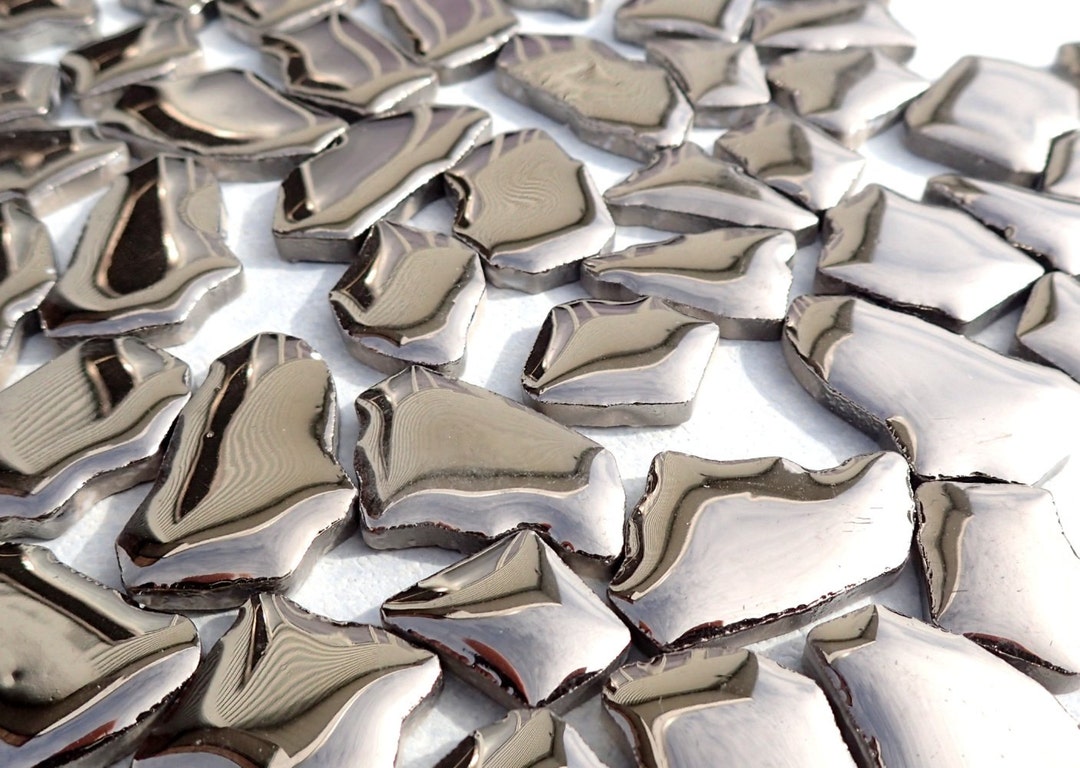 Shiny Silver Mosaic Ceramic Tiles - Random Shapes Metallic - 100g ...
