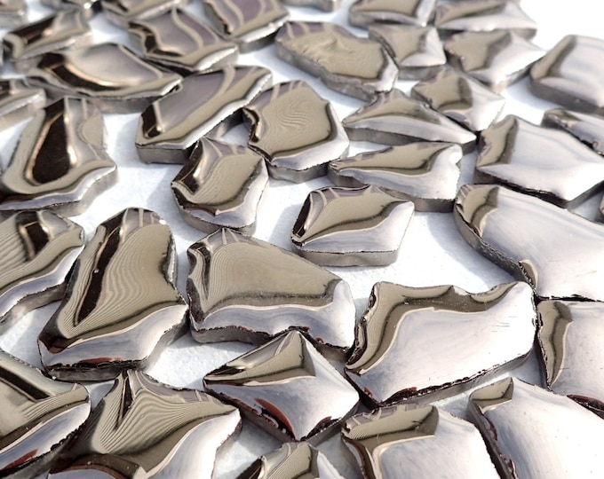Shiny Silver Mosaic Ceramic Tiles - Random Shapes Metallic - 100g ...