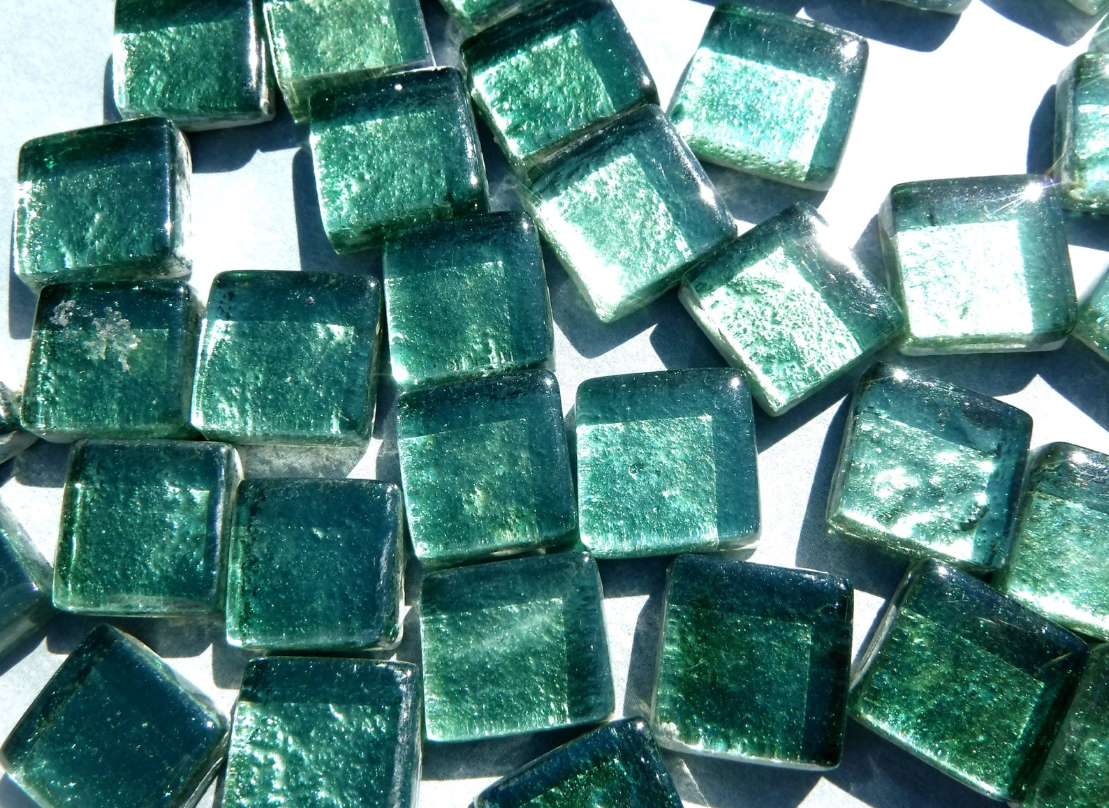 Deep Green Foil Square Crystal Tiles - 12mm - 50g Metallic Glass Tiles ...