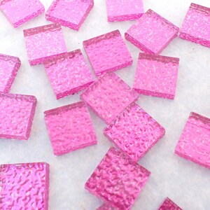 Fuchsia Textured Mirror Square Tiles - 50g - Approx 25 Glass Mosaic ...