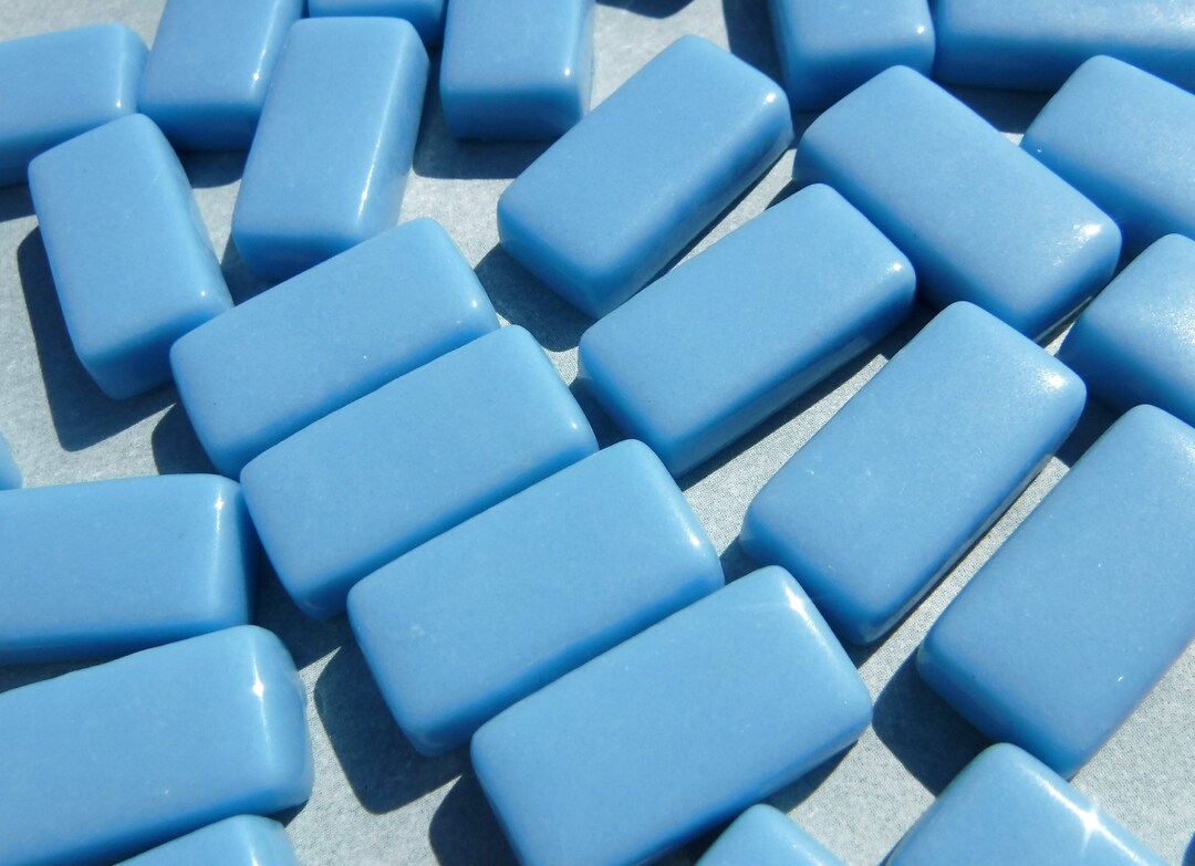 Light Blue Rectangle Glass Mosaic Tiles 20mm 100g in Hawaiian Blue ...