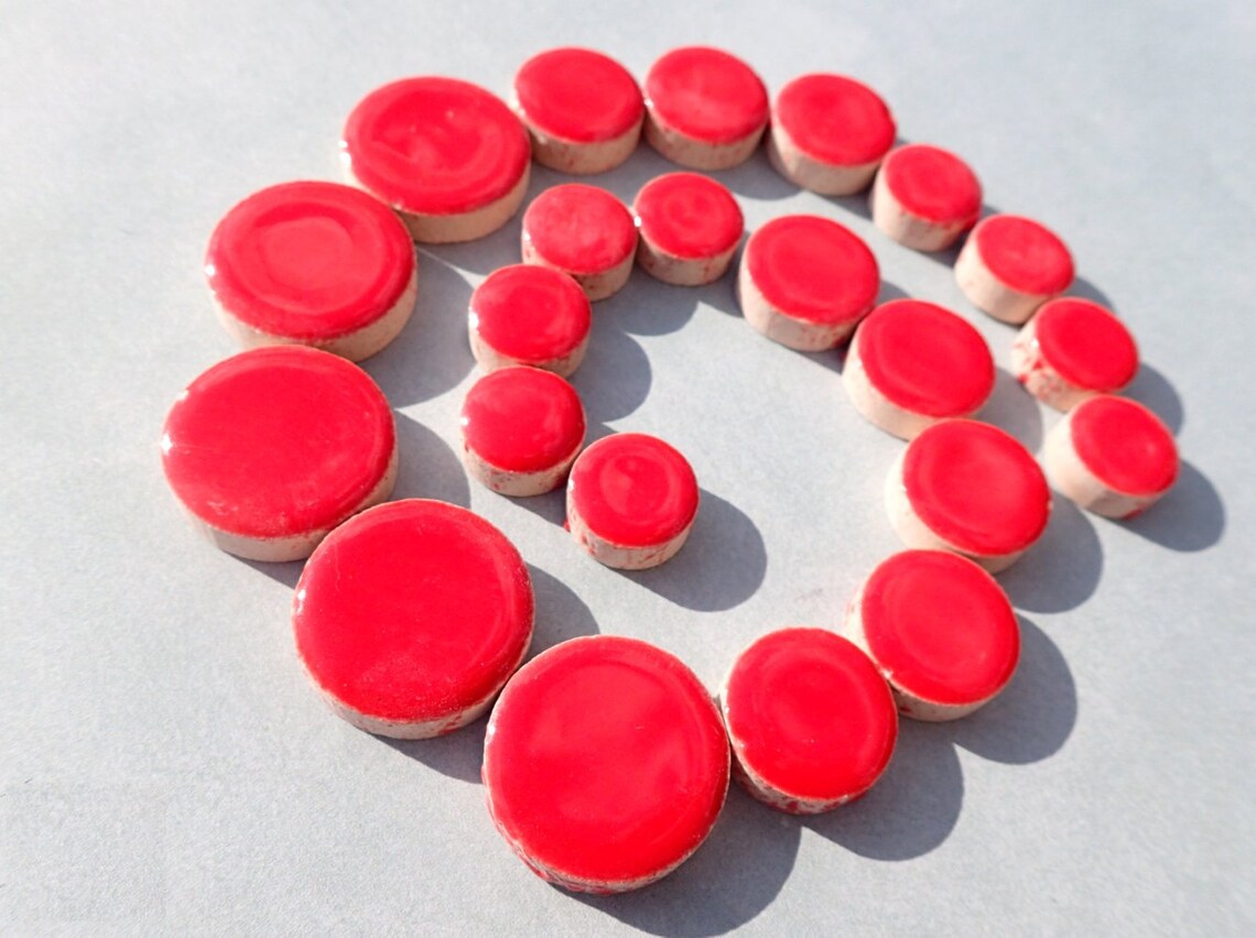 Red Circles Mosaic Tiles 50g Ceramic in Mix of 3 Sizes - Etsy