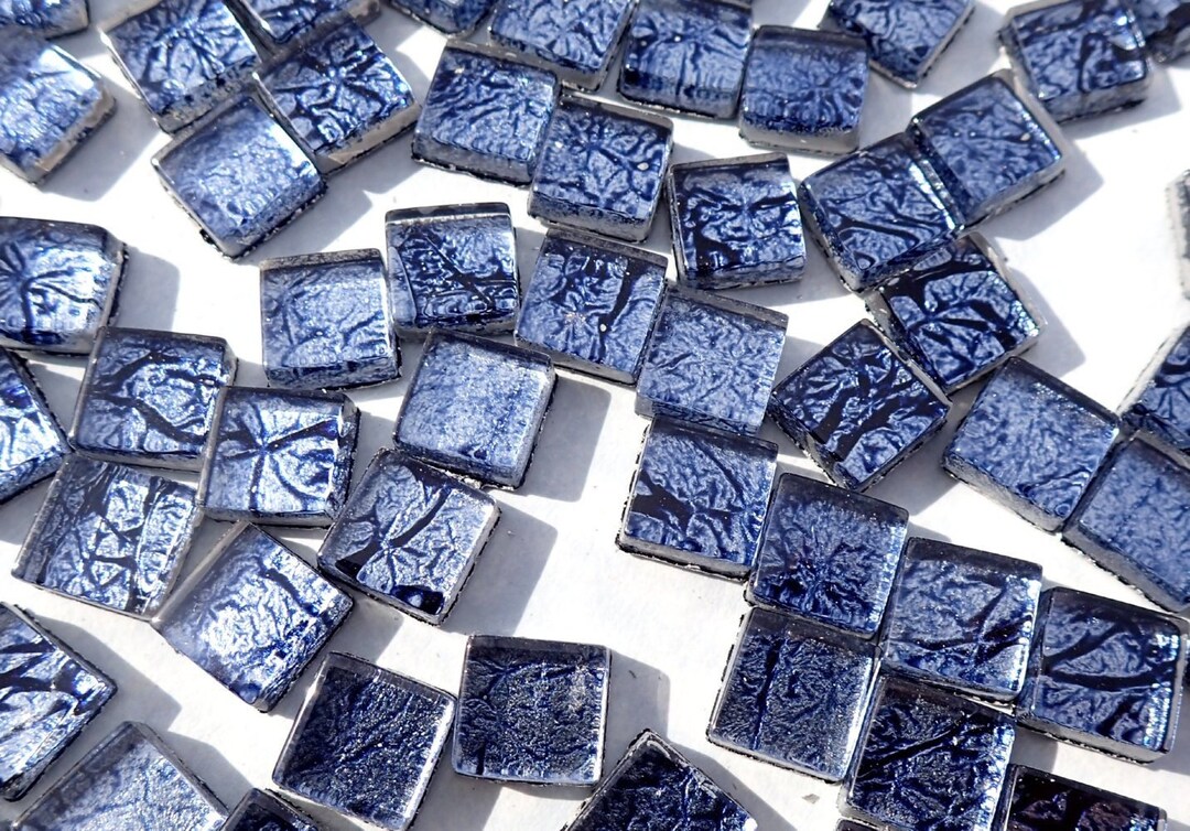 Midnight Blue Foil Square Crystal Tiles - 10mm - 50g Dark Blue Metallic ...
