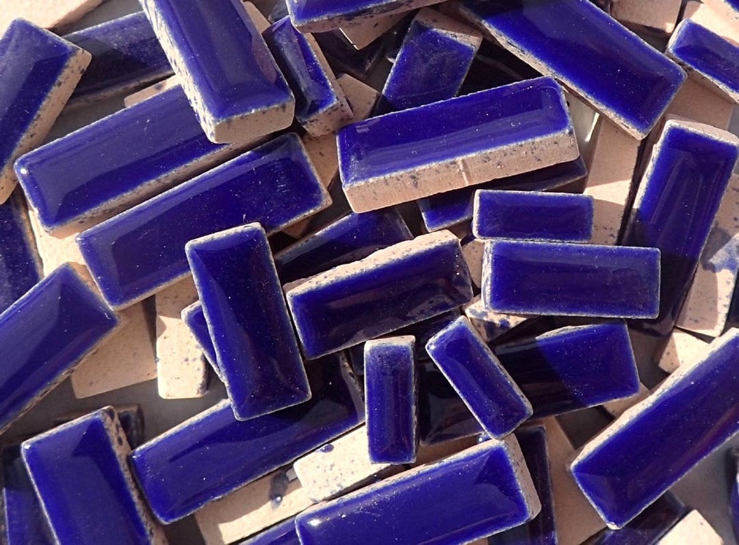 Dark Blue Mini Rectangles Mosaic Tiles - 50g Ceramic in Mix of 3 Sizes ...