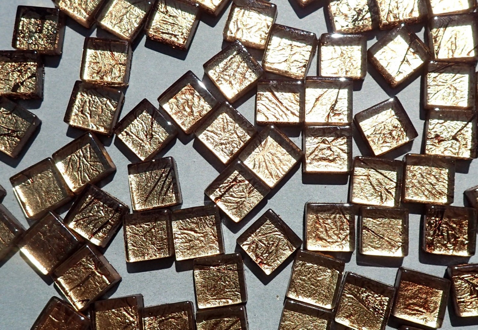 Bronze Foil Mini Square Crystal Tiles - 10mm - 50g Metallic Glass ...