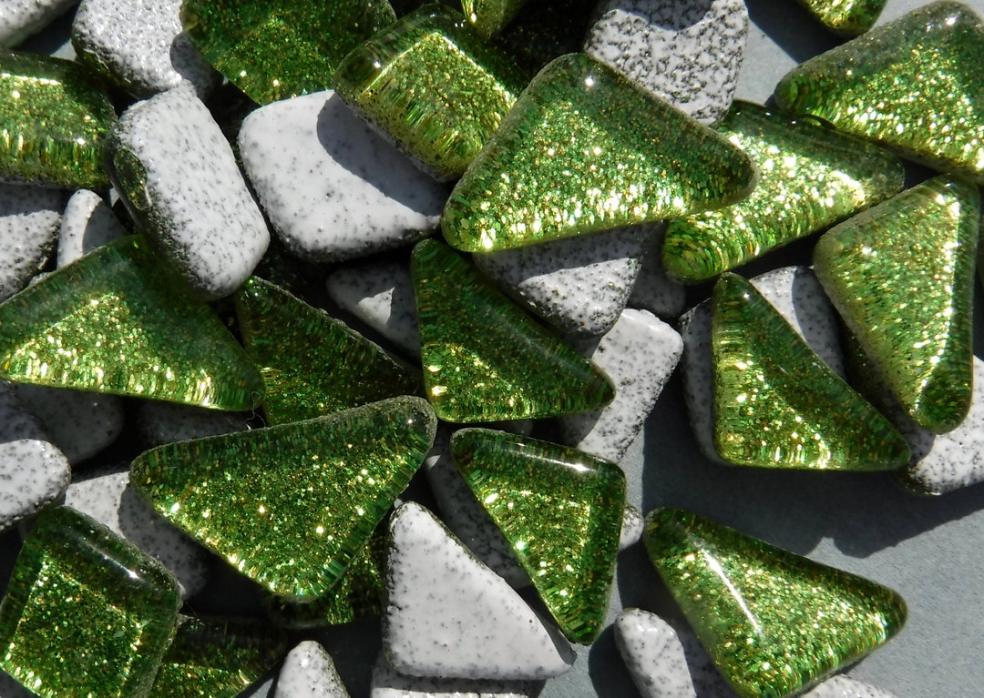Shamrock Green Glitter Puzzle Glass Mosaic Tiles - 100 Grams in ...