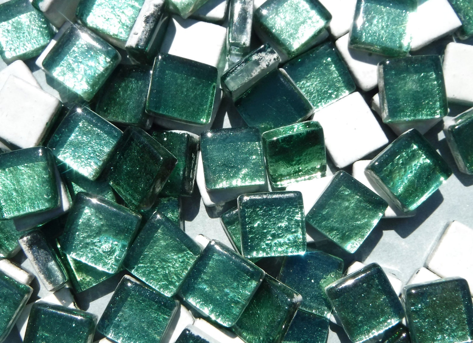 Deep Green Foil Square Crystal Tiles - 12mm - 50g Metallic Glass Tiles ...