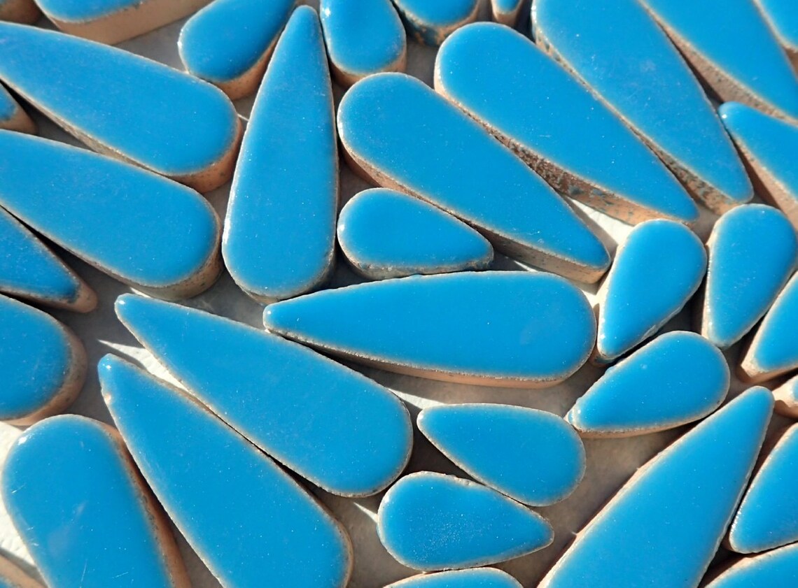 Mediterranean Blue Teardrop Mosaic Tiles - 50g Ceramic Petals in Mix of ...