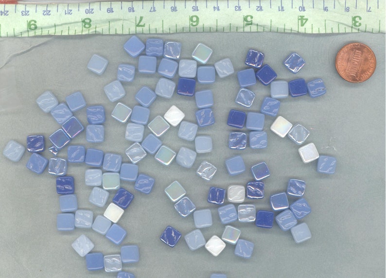 Blue Water Mix Mini Glass Tiles - 8mm Square - 50 Grams Opaque Glass ...