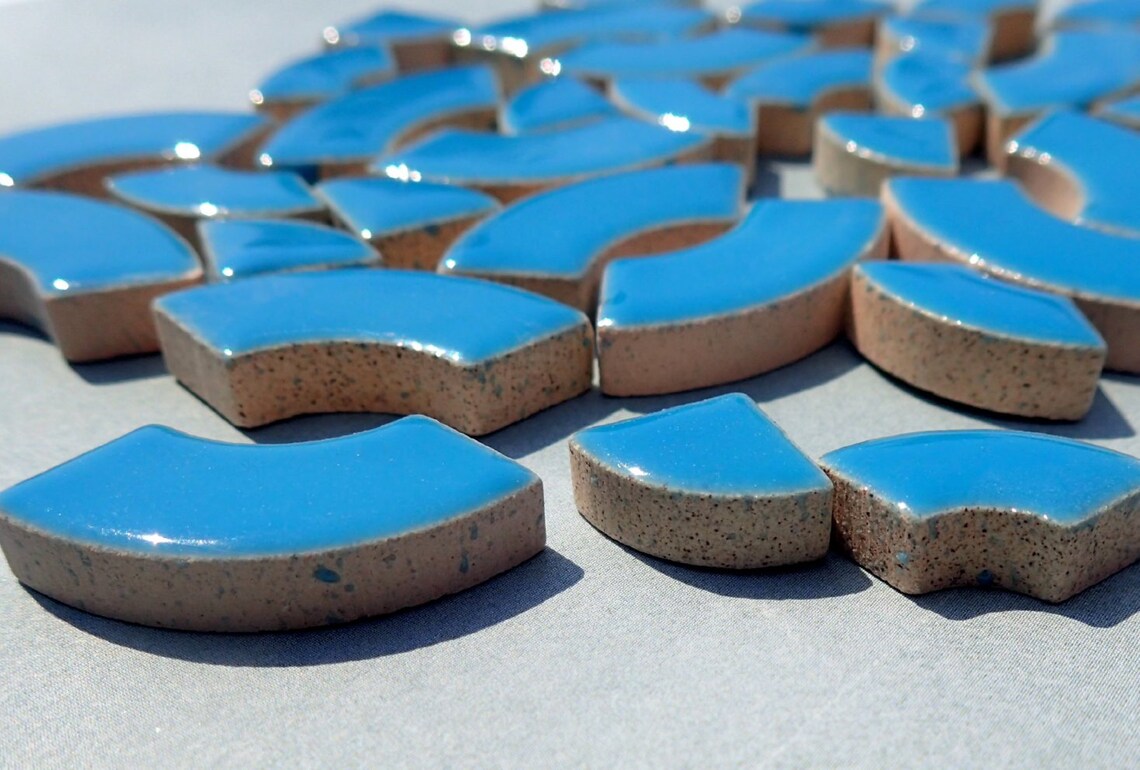 Mediterranean Blue Bullseye Mosaic Tiles - 50g Ceramic Circle Parts in ...