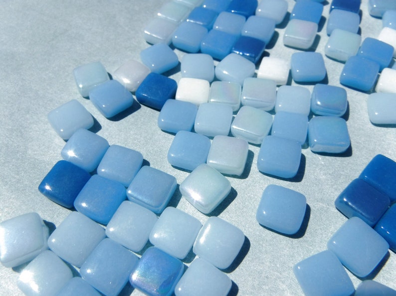 Blue Water Mix Mini Glass Tiles - 8mm Square - 50 Grams Opaque Glass ...
