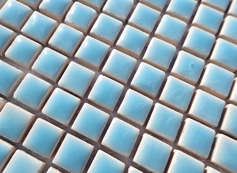 Light Blue Square Mosaic Tiles 1 cm Ceramic Half Pound | Etsy