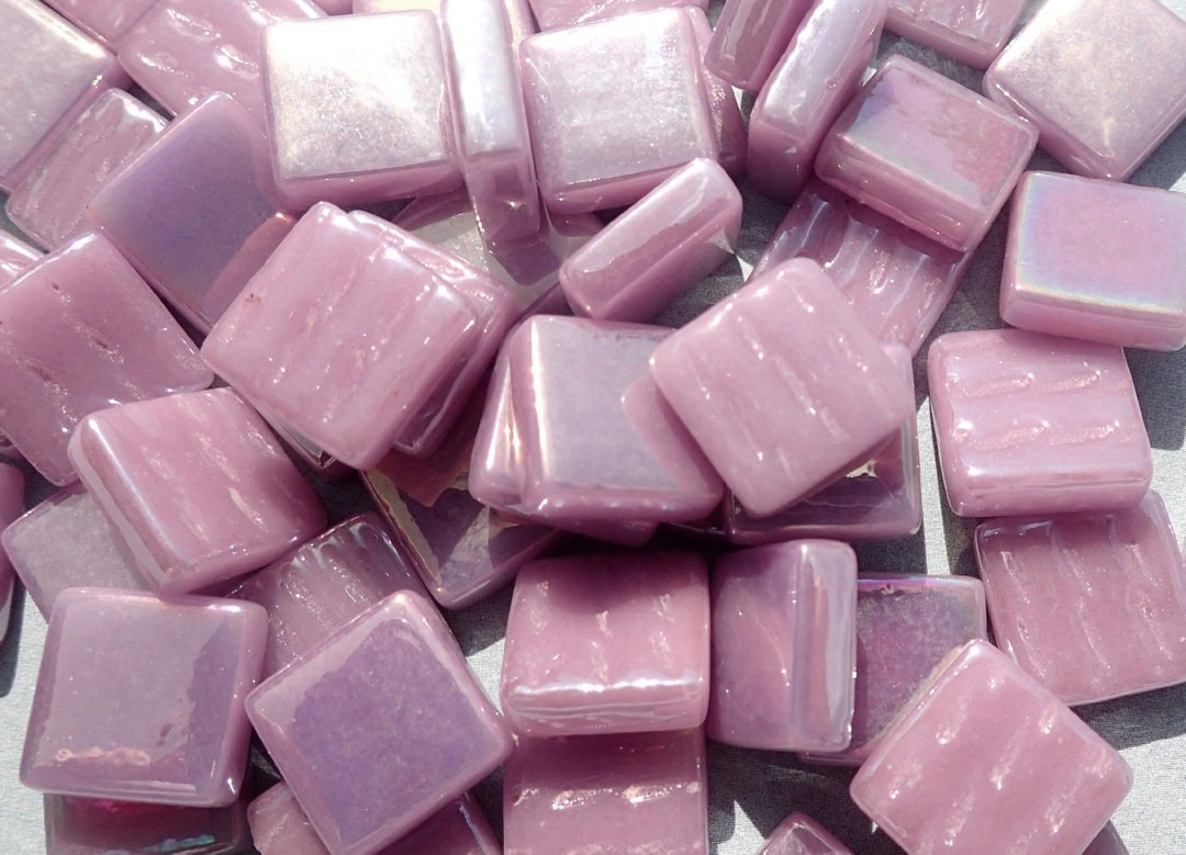Lilac Iridescent Glass Mosaic Tiles - 12mm -- 50g - Approx 35 Purple ...