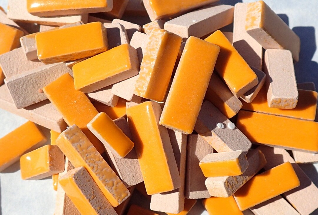 Ochre Mini Rectangles Mosaic Tiles - 50g Ceramic in Mix of 3 Sizes 3/8 ...