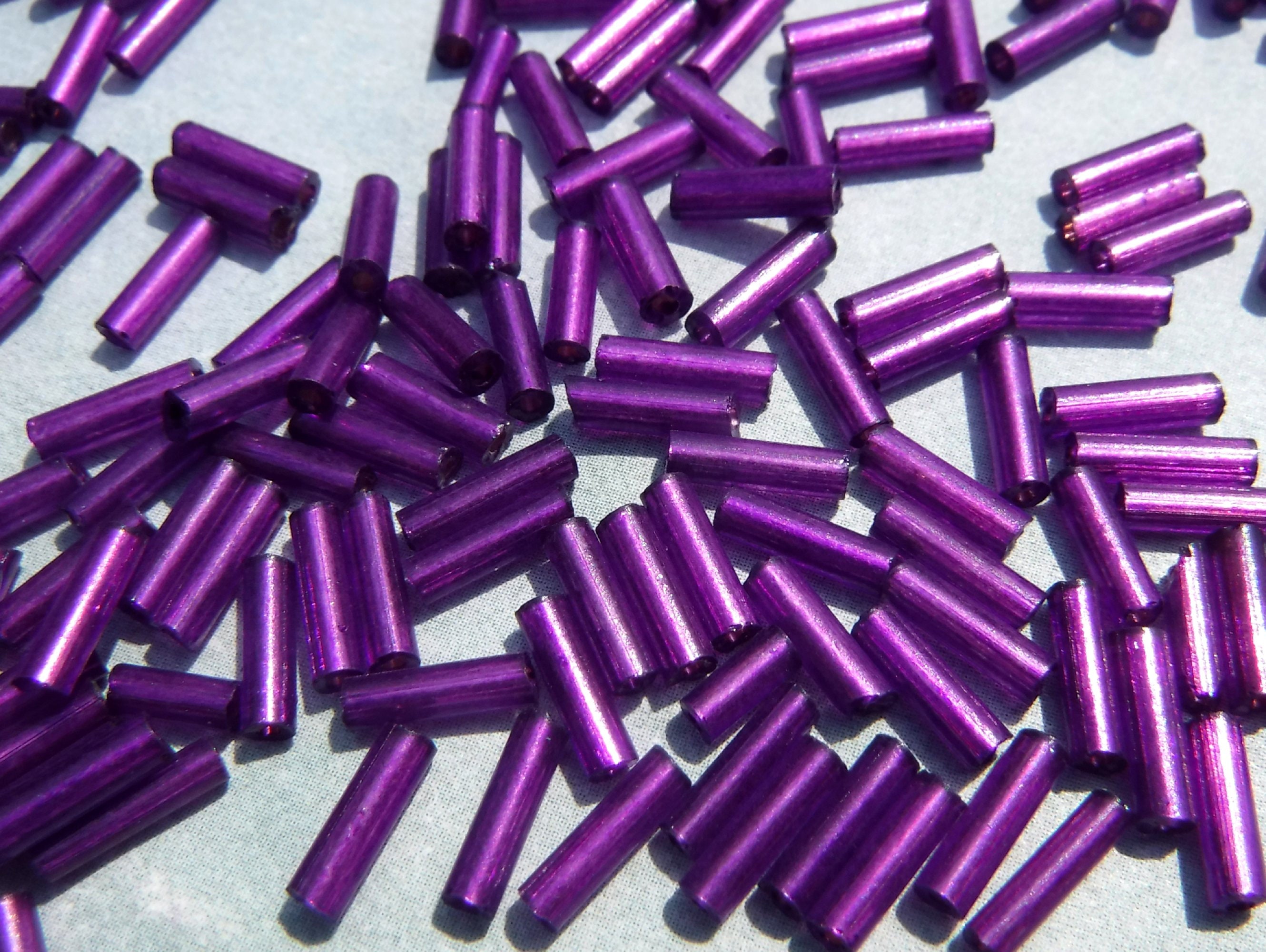 Purple Metallic Tube Beads - 2x6mm - 20g Glass Spacer Beads ...