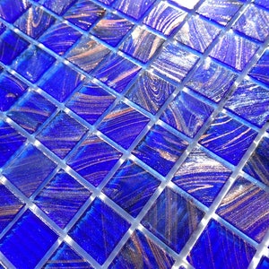 Bright Blue with Gold Vein Glass Mosaic Tiles Squares 3/4 | Etsy