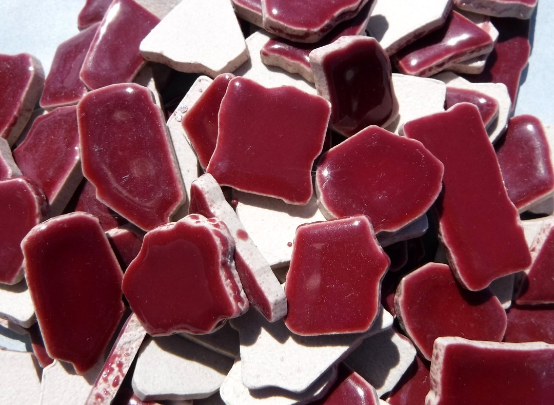 Burgundy Jigsaw Mosaic Ceramic Tiles - Puzzle Shaped Pieces - Half ...