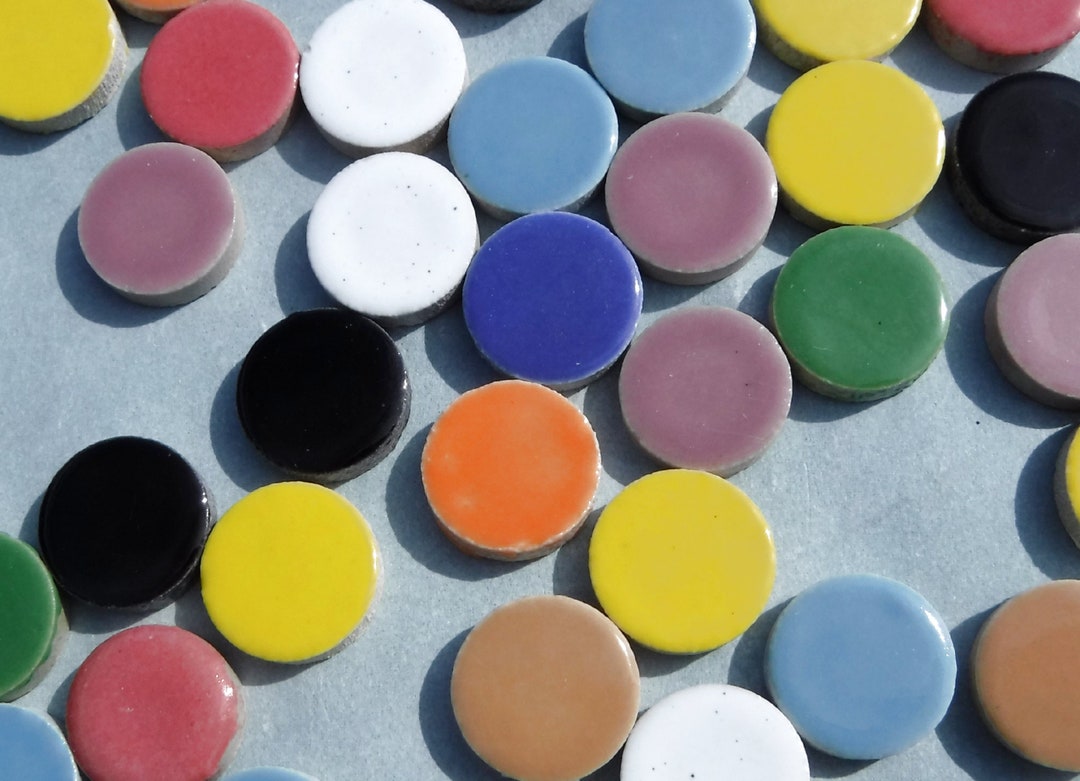 Circle Mosaic Tiles - 50 Ceramic 5/8 Inch Polka Dots in Assorted Colors ...