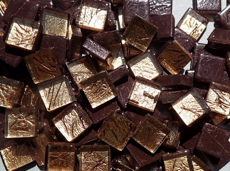 Bronze Foil Mini Square Crystal Tiles - 10mm - 50g Metallic Glass ...