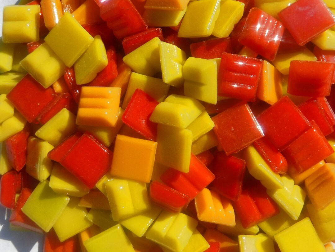 Yellow Orange Red Mix Glass Mosaic Tiles Squares 1 Cm 100g of Venetian ...