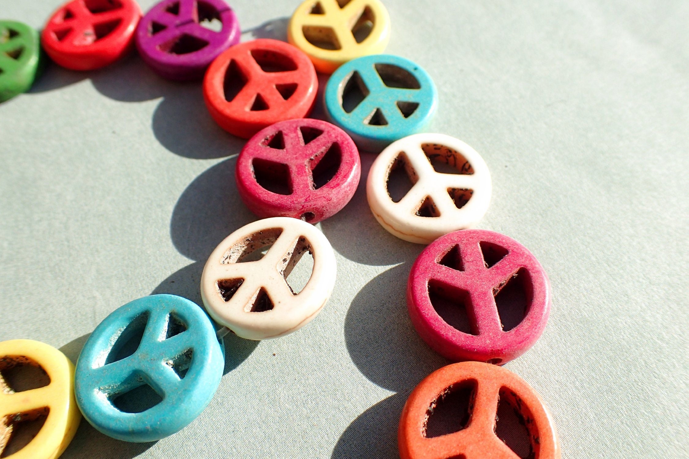Colorful Peace Symbol Beads - 15mm - Set of 10 - Etsy