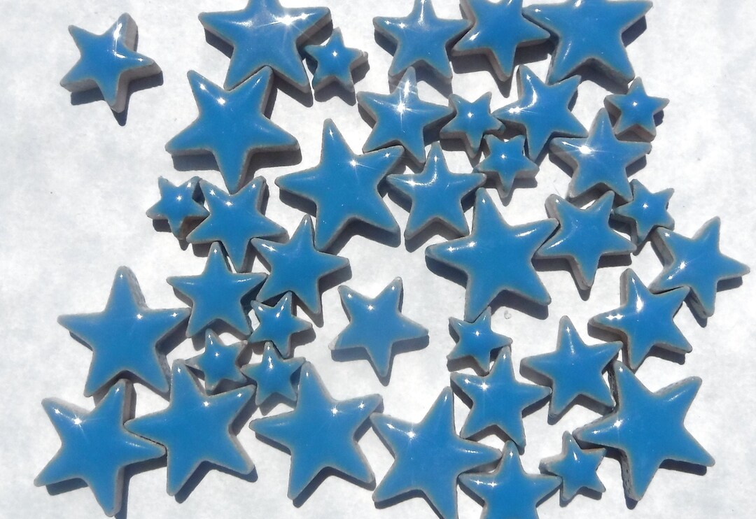 Mediterranean Blue Stars Mosaic Tiles - 50g Ceramic in Mix of 3 Sizes ...