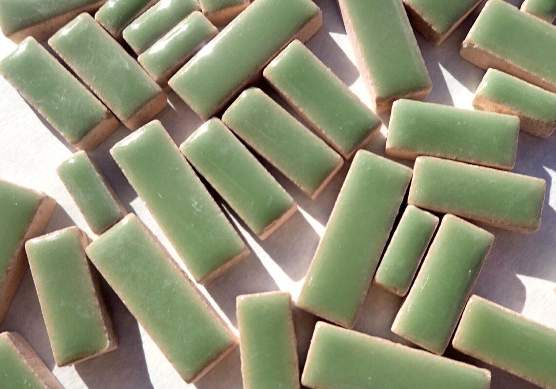 Jade Green Mini Rectangles Mosaic Tiles 50g Ceramic in Mix | Etsy