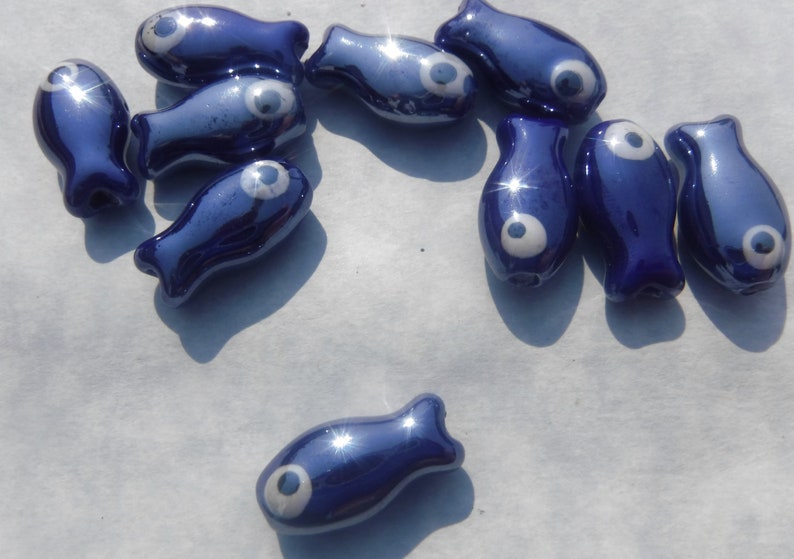 Dark Blue Fish Beads Ceramic Mosaic Tiles Small Fish Beads - Etsy