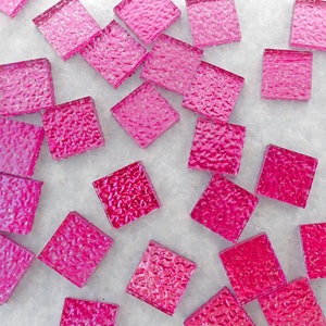 Fuchsia Textured Mirror Square Tiles - 50g - Approx 25 Glass Mosaic ...