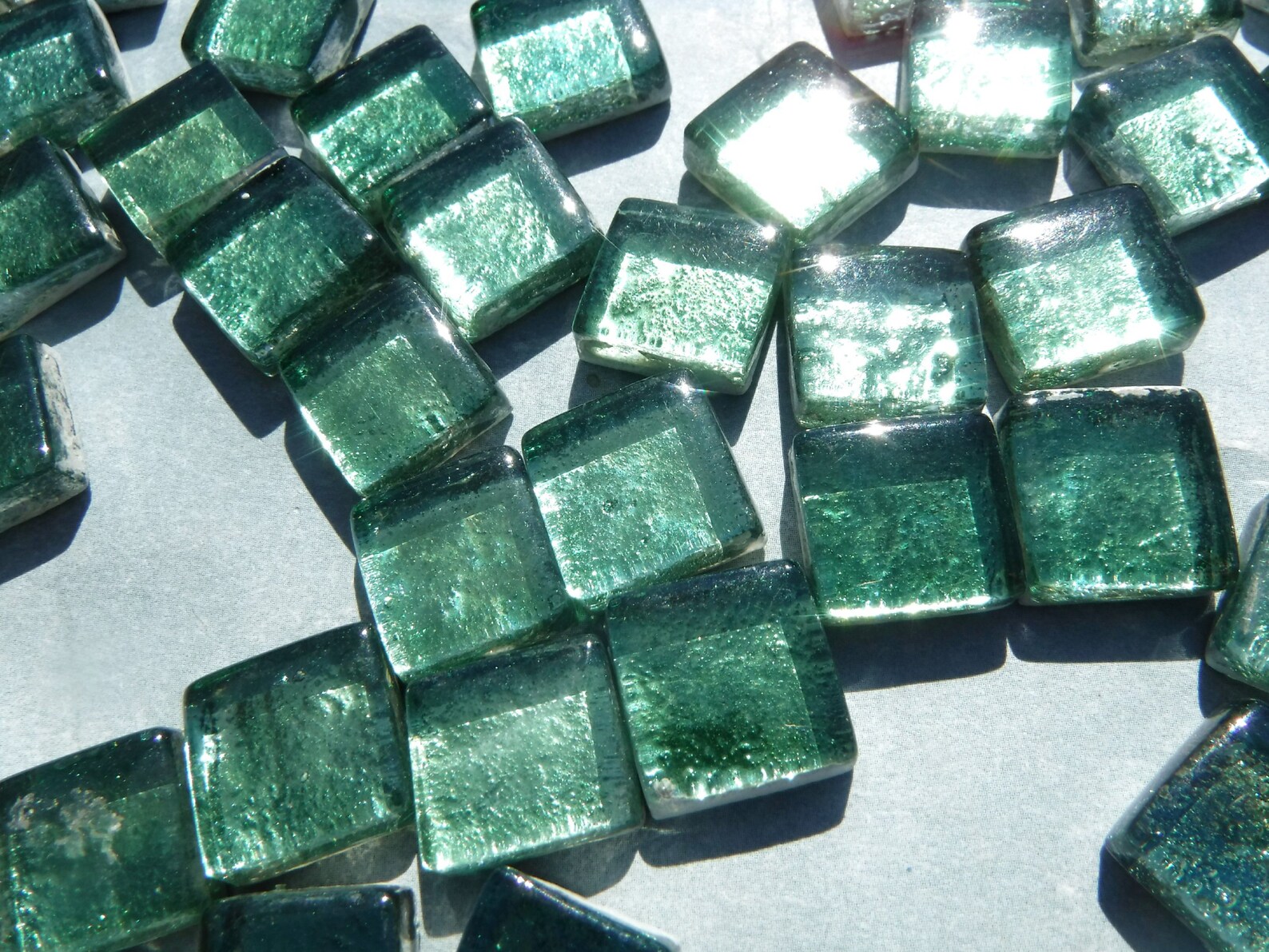 Deep Green Foil Square Crystal Tiles - 12mm - 50g Metallic Glass Tiles ...