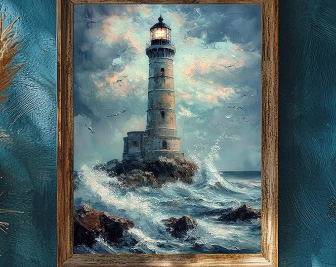 Lighthouse Painting, Lighthouse Watercolor Landscape, Seascape Painting ...