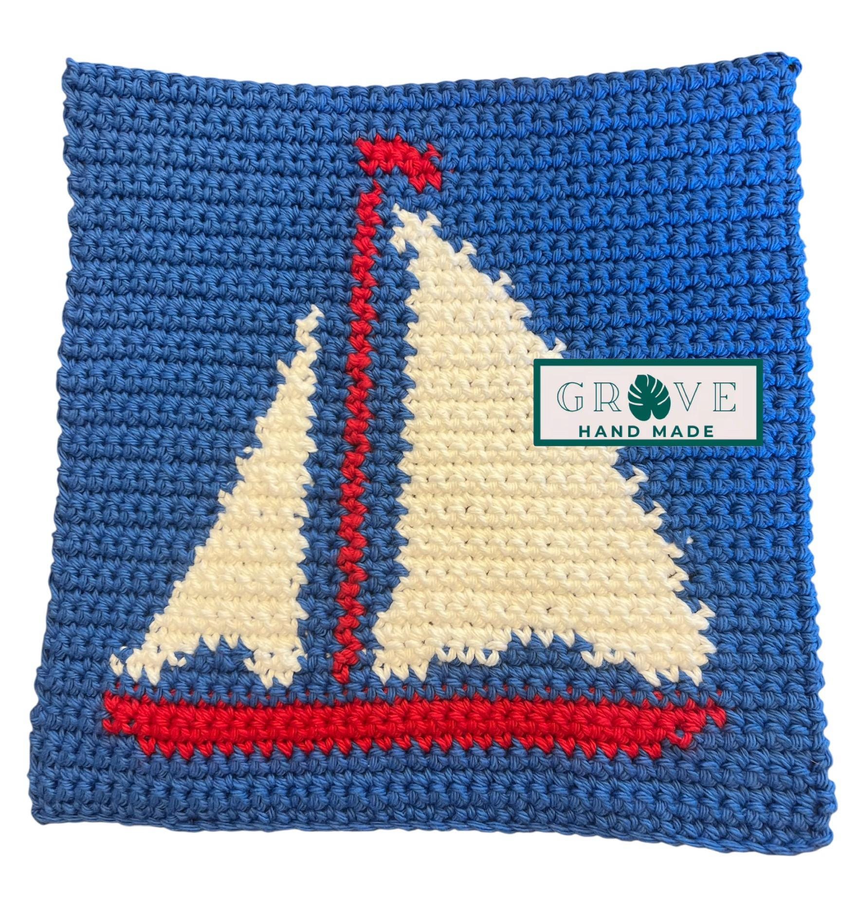 Sailboat Tapestry Crochet Pattern - Nautical Coastal Summer Wall ...