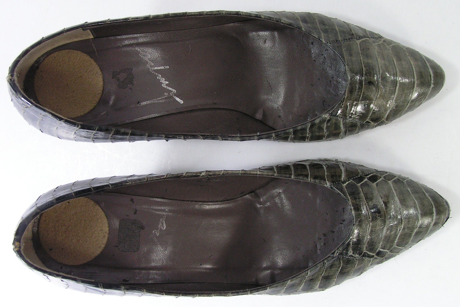 Vintage Reptile Pumps Shoes Womens 7.5 B M Gray Python Snake Skin Heels ...