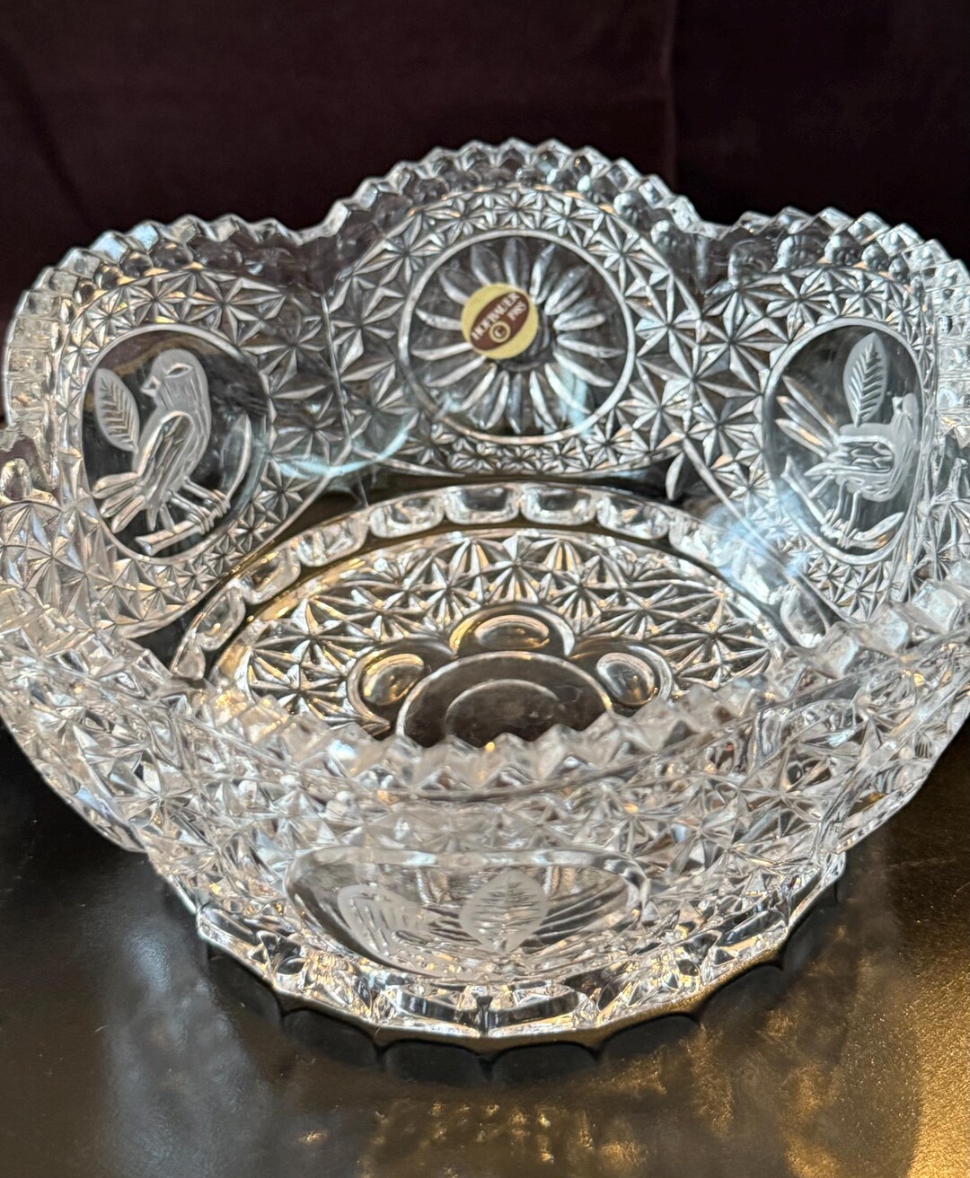 Vintage Hofbauer Lead Crystal Bowl • Etched Birds, Sunburst Design - Etsy