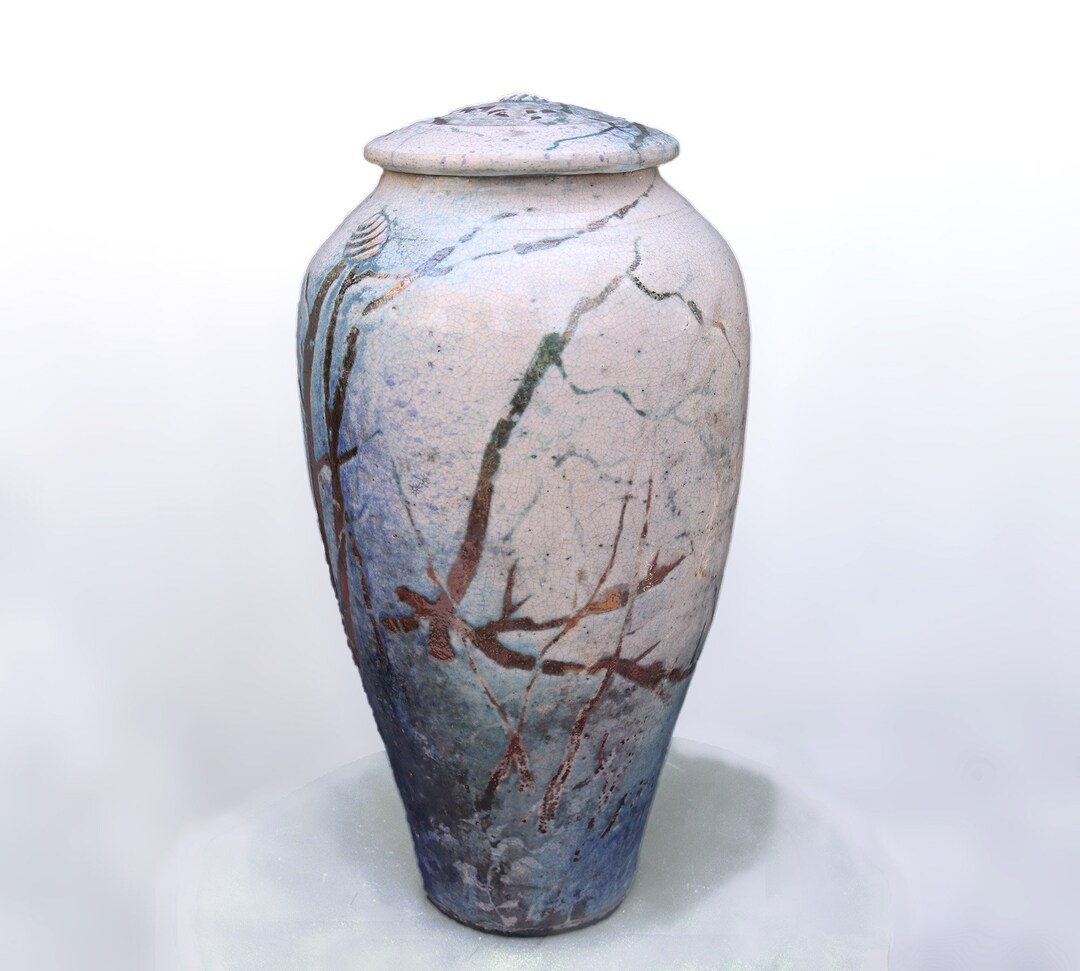 Memorial Urn,handmade Pottery, Crematory Jar, Raku Center Piece, Wheel ...