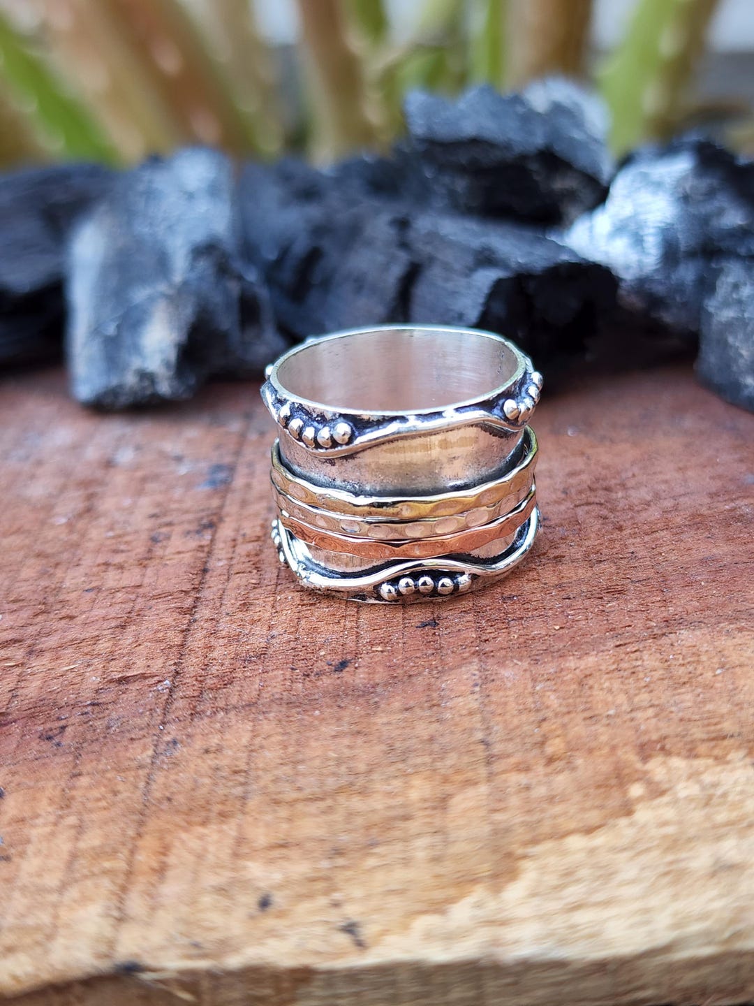 Tri-color Spinner Ring | 925 Sterling Silver Meditation Ring | Handmade ...