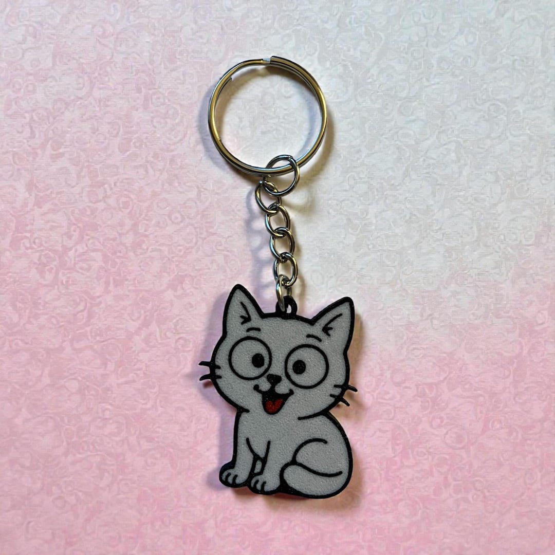 Goofy Cartoon Cat Charm – 3D Printed Key Ring – Funny Gift for Pet ...