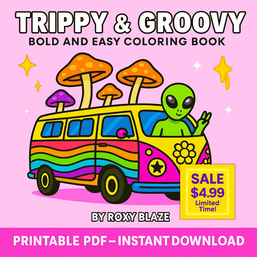 Trippy and Groovy Coloring Book PDF 45 Bold Pages for Adults Instant ...