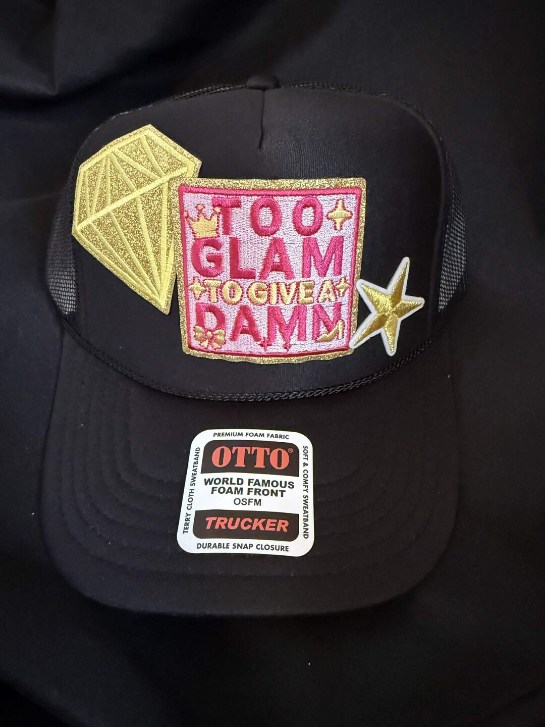 Too Glam-black Otto Trucker Hat - Etsy