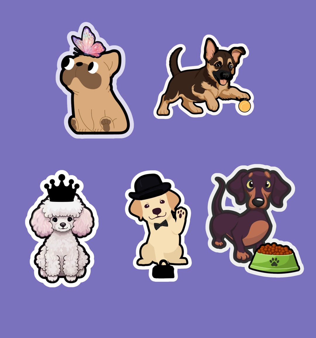 5 Cute Dogs Printable Sticker Sheet|dog Lovers|bulldog,dachshund ...