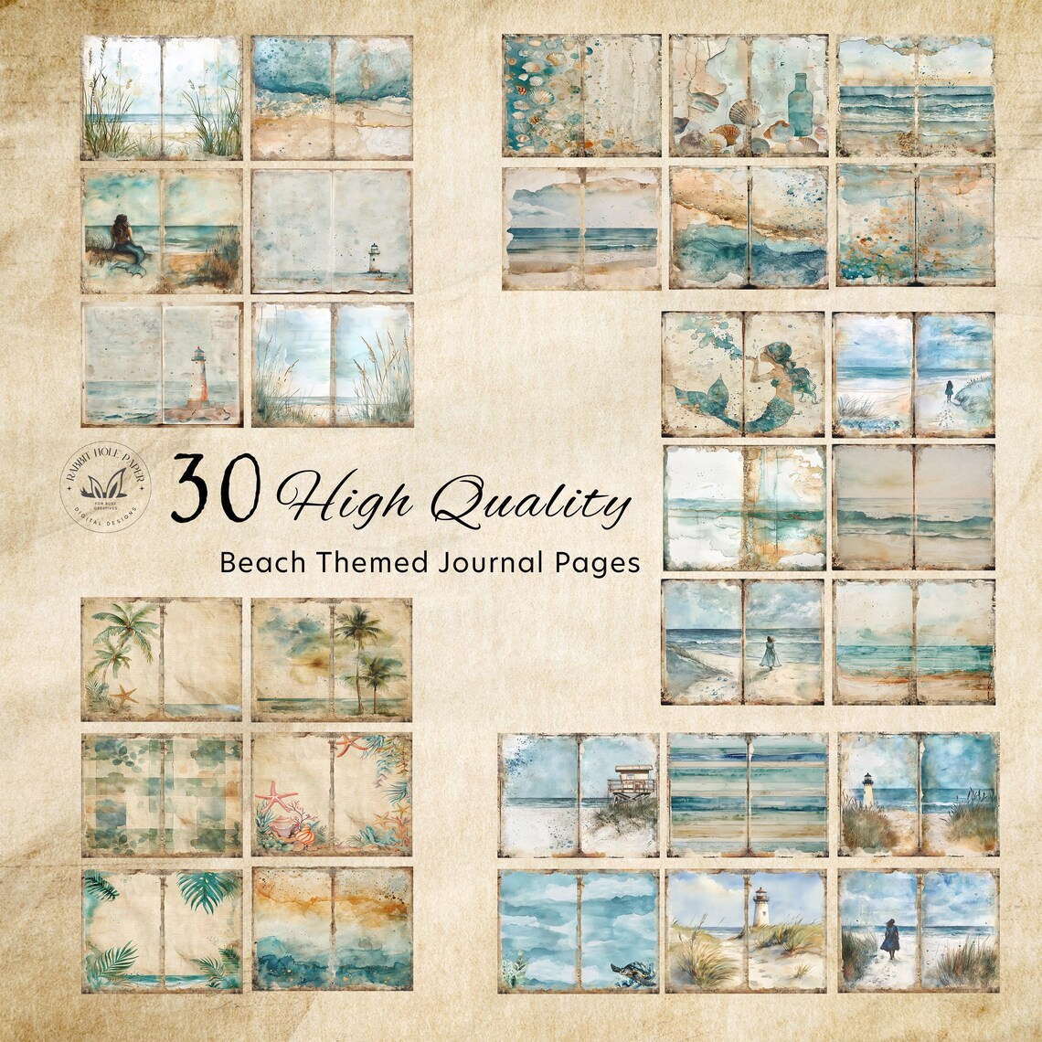 Beach Junk Journal Pages & Printable Ephemera – Vintage Beach Themed ...