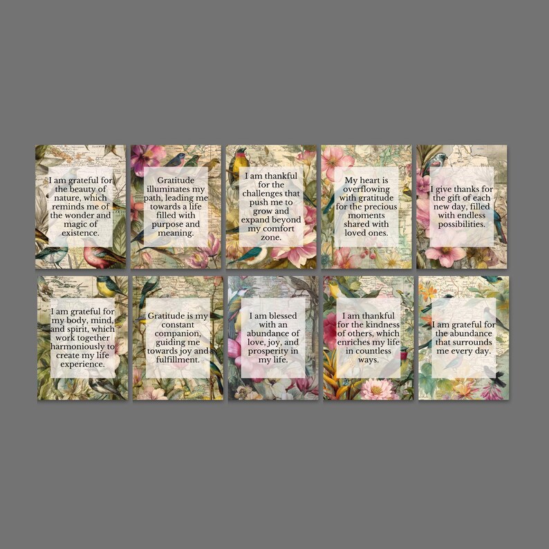 Printable Gratitude Cards Digital Download Vintage Illustrations Bird ...