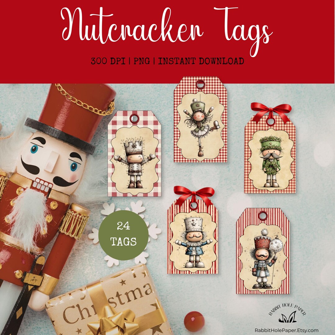 Nutcracker Gift Tag Printable Christmas Vintage Digital Holiday Label ...