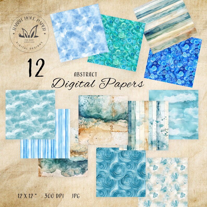 Beach Digital Paper Pack 12x12” 300dpi JPG – Beach Theme Scrapbooking ...