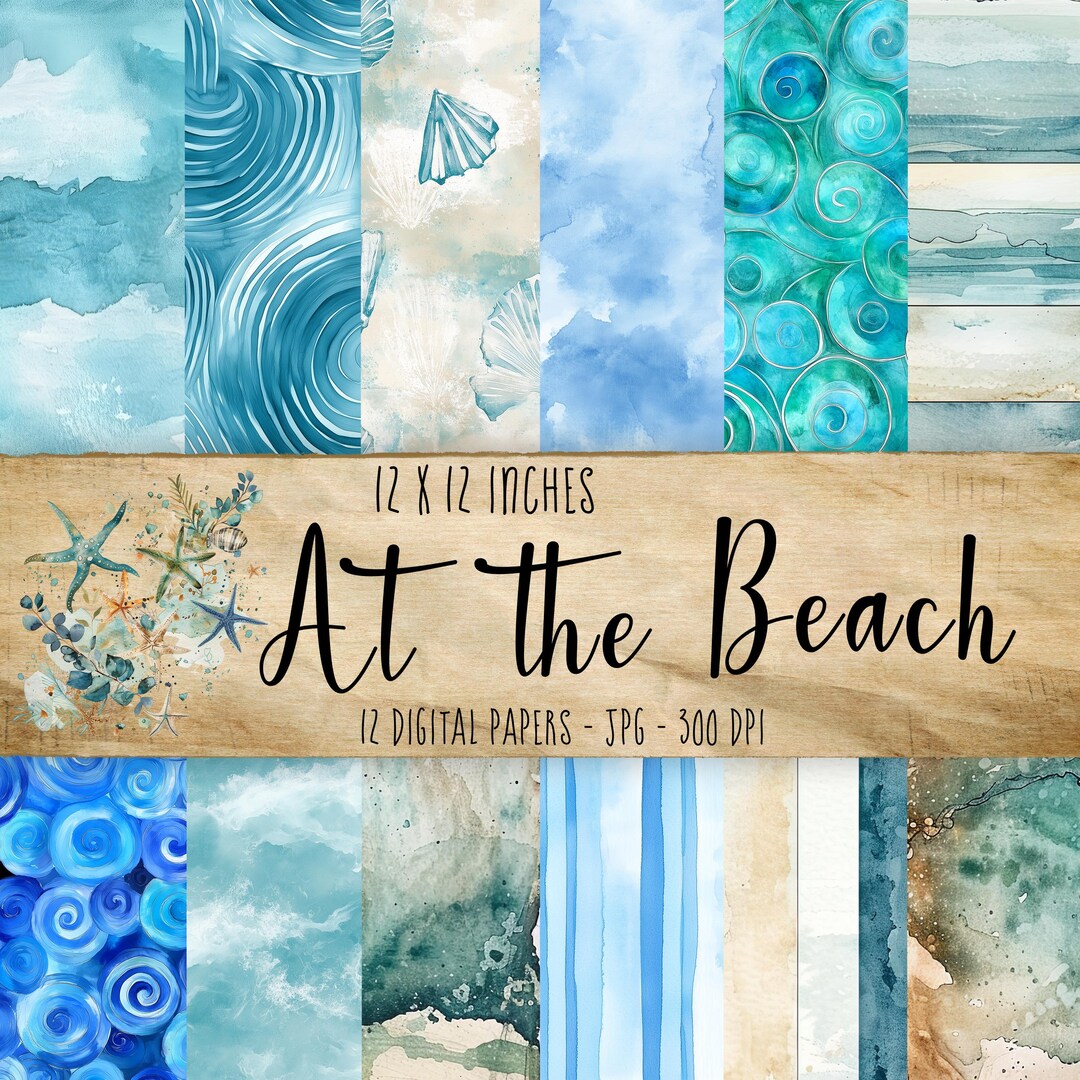 Beach Digital Paper Pack 12x12” 300dpi JPG – Beach Theme Scrapbooking ...